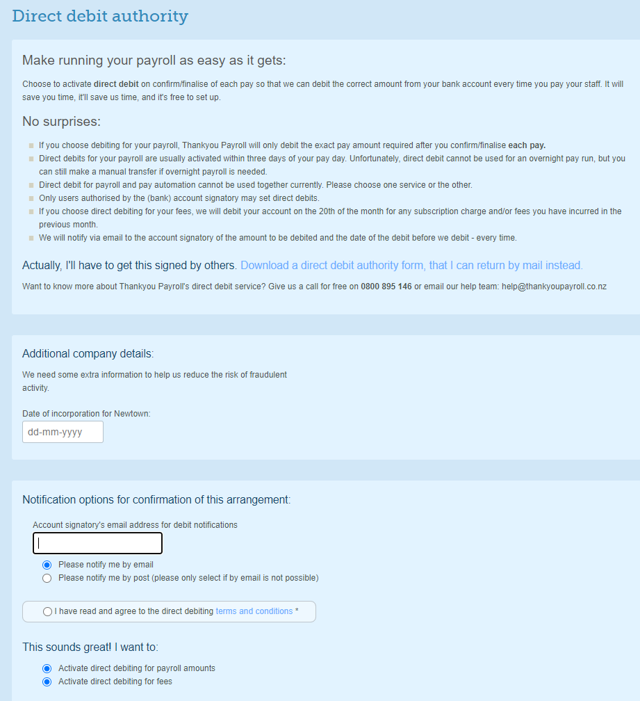 Setting up Direct Debit