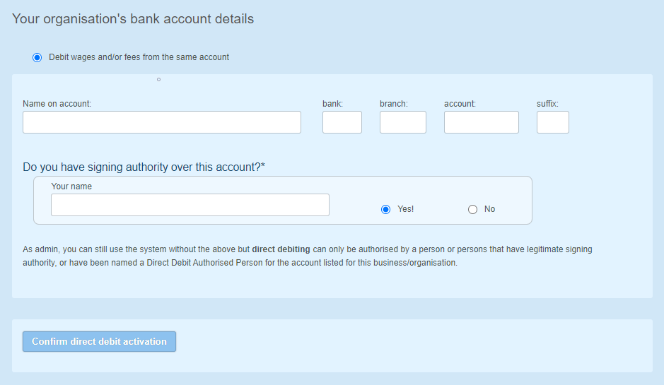 Setting up Direct Debit