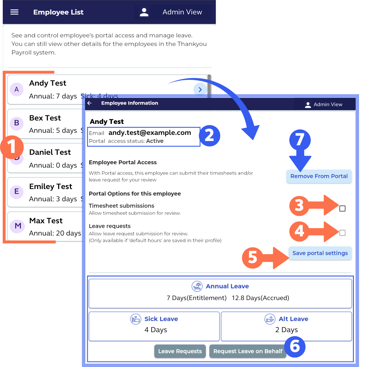 Enabling Timesheet and/or Leave Request Features for Each Employee