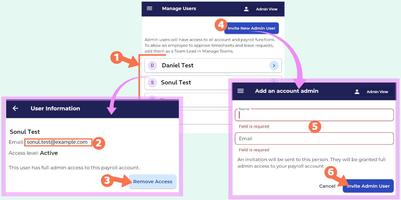 Inviting New Admin Users or Remove Admin Access to the Payroll Portal