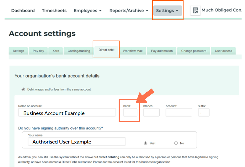 Why is Direct Debiting refusing to set?