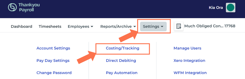 Customising the Costing/Tracking Tab - Manual & Xero Integration Codes