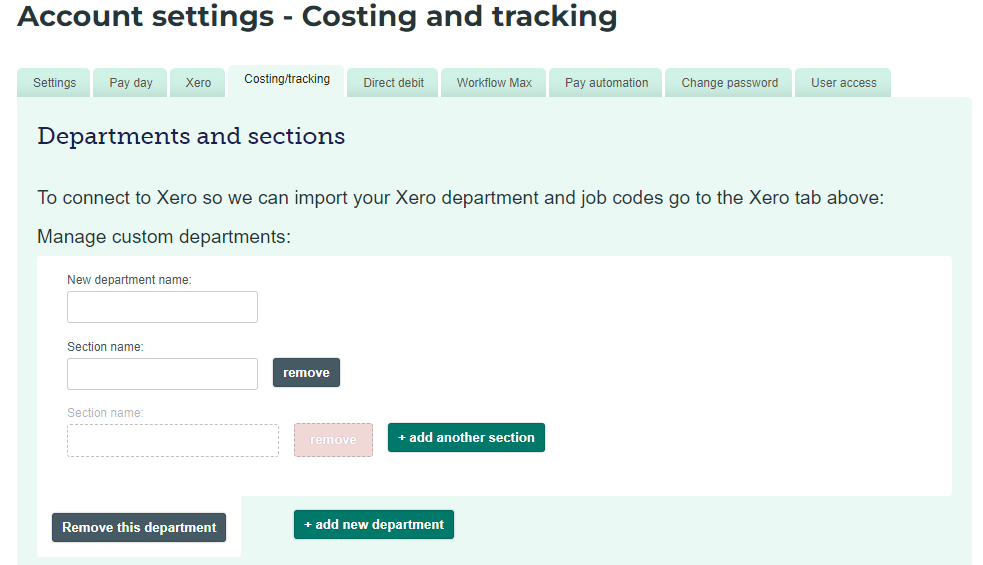 Customising the Costing/Tracking Tab - Manual & Xero Integration Codes