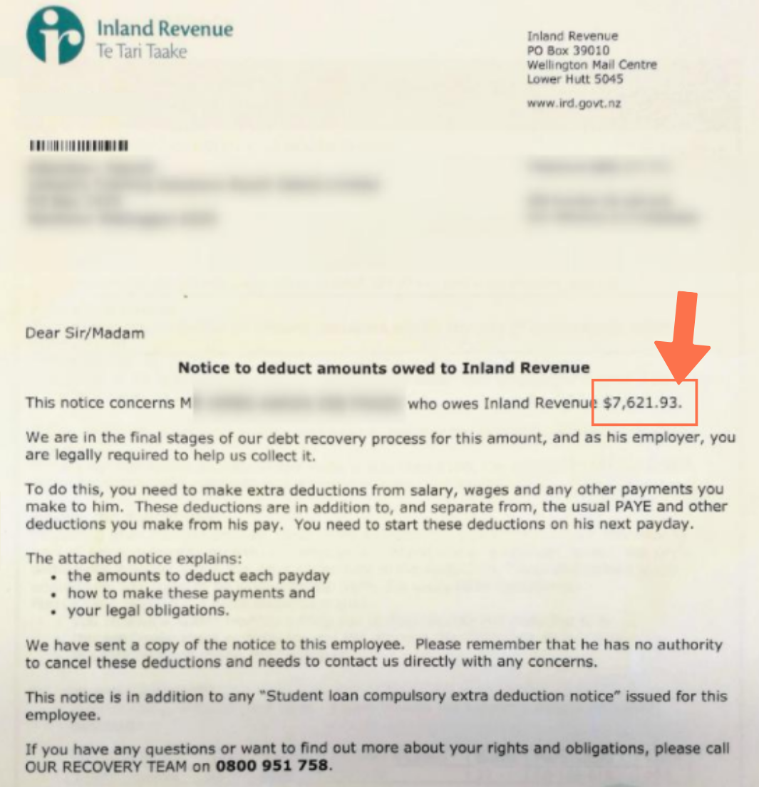 Deducting Employee IRD Debt from Pay