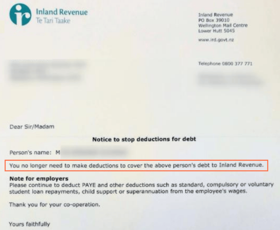 Removing an IRD Debt Deduction from an Employee Account
