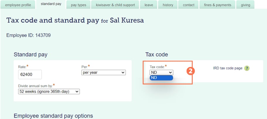 Setting Up an Employee without an IRD Number - ND Tax Code