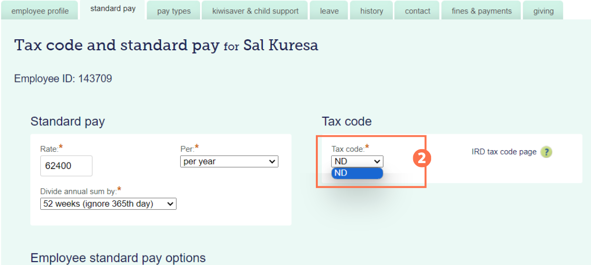 Setting Up an Employee without an IRD Number - ND Tax Code