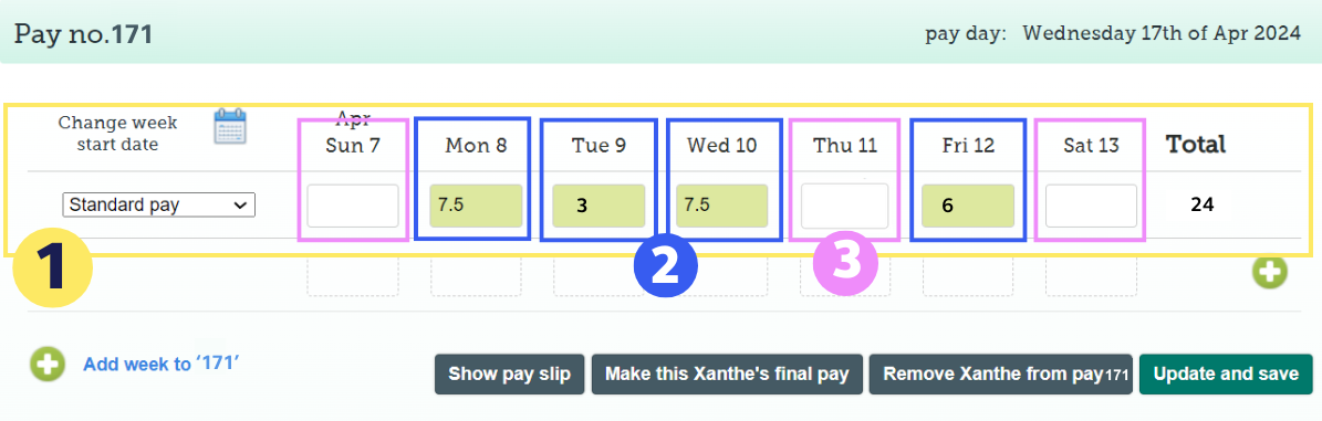 Work Pattern Hours and the Default Standard Week Timesheet Row