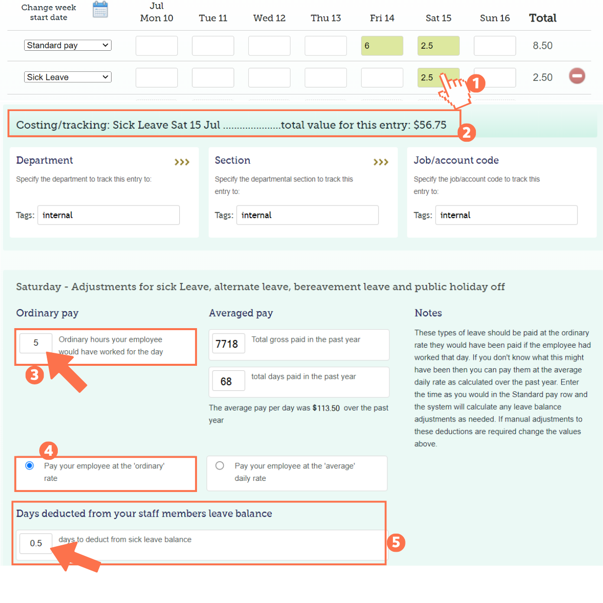 Checking Sick Leave Calculations for a Casual Employee's Timesheet