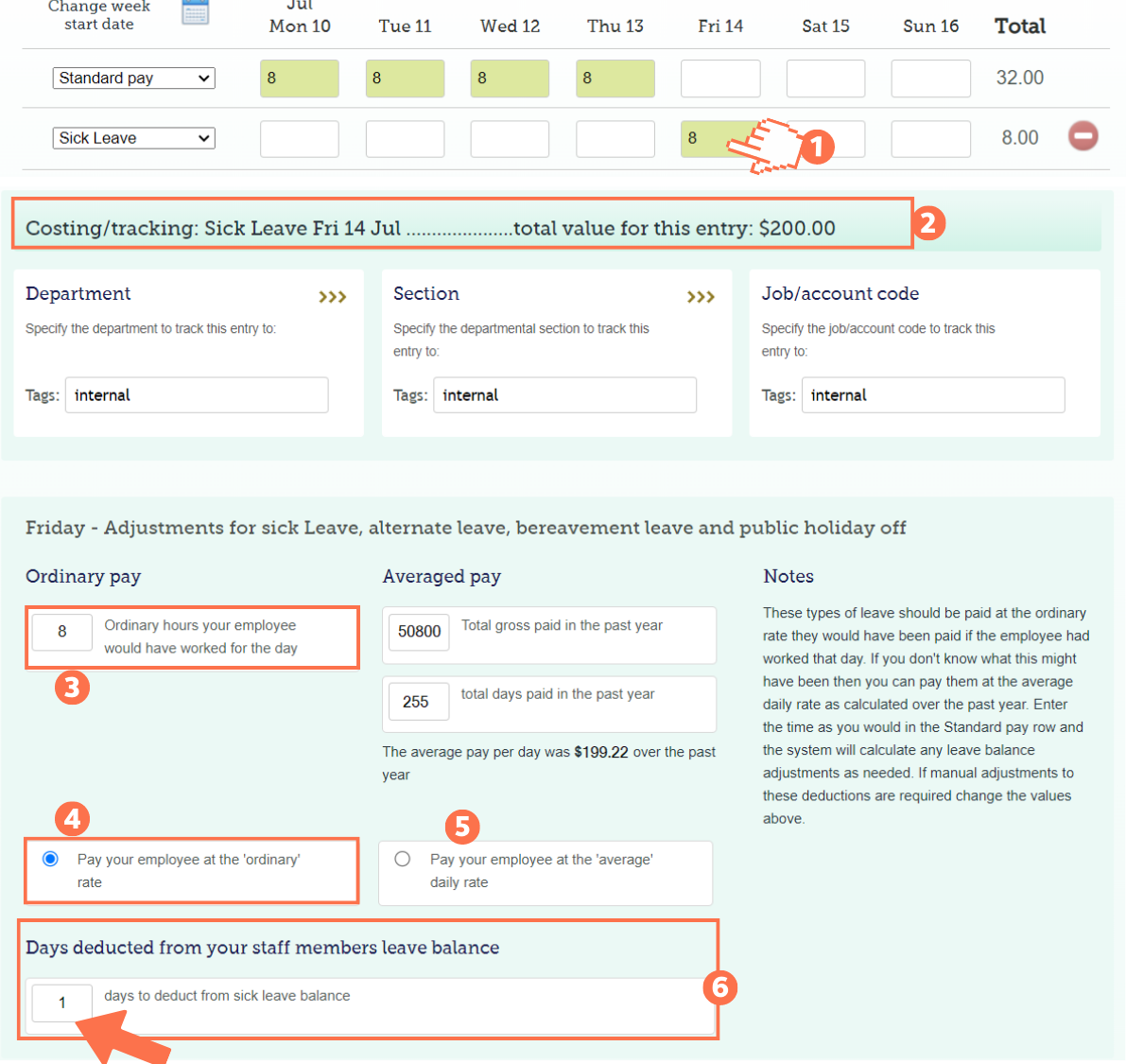 Checking Sick Leave Calculations in a Permanent Employee's Timesheet
