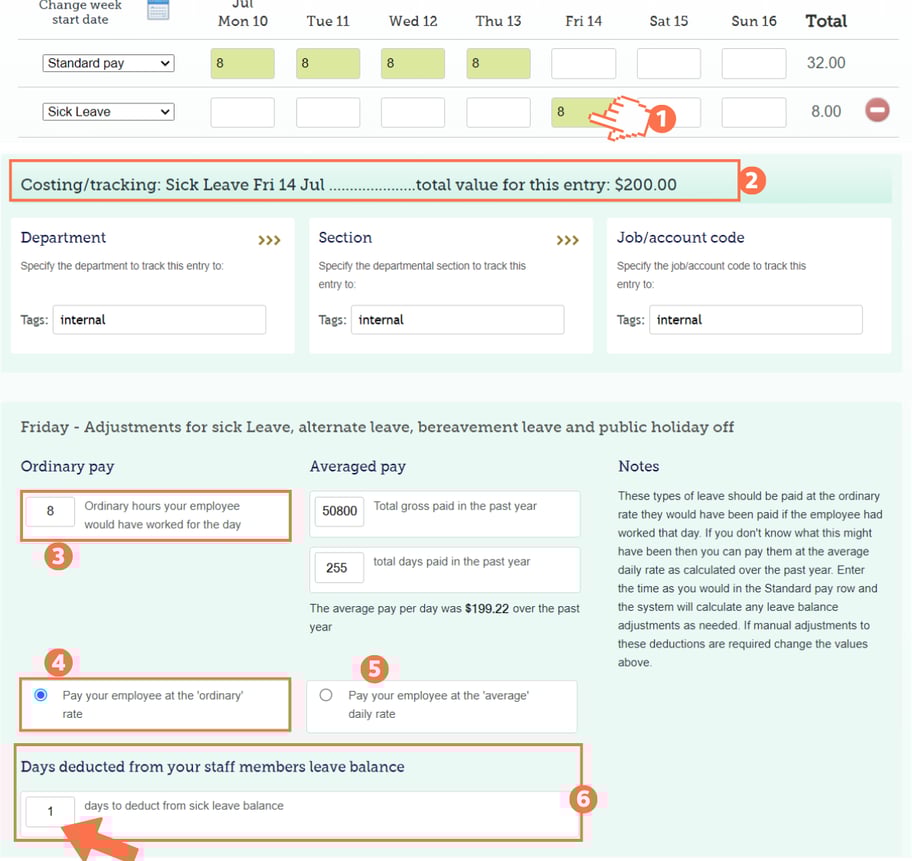 Checking Sick Leave Calculations in a Permanent Employee's Timesheet