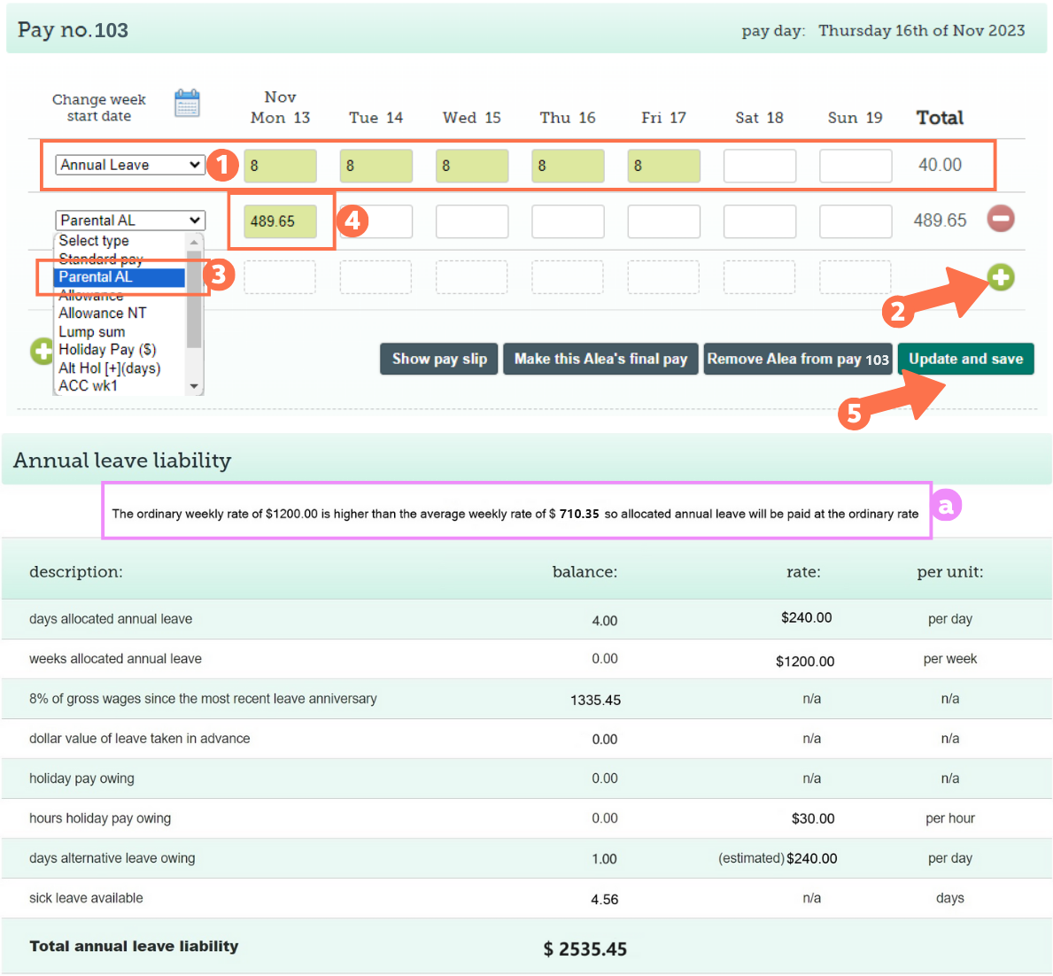 Paying Annual Leave Allocated during Parental Leave at AWE-only rate in ...