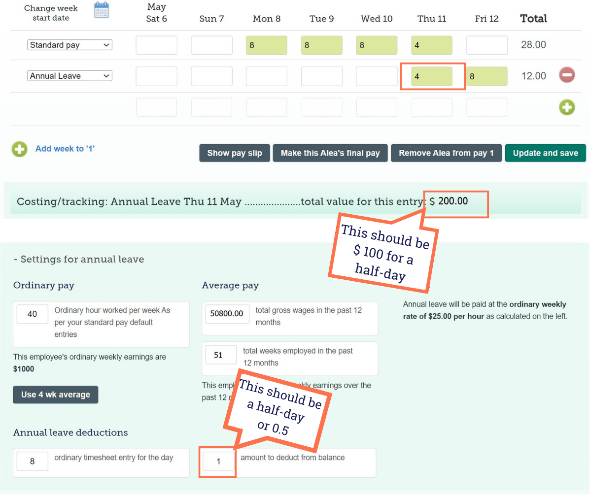 The amount of leave deducted from this timesheet is wrong. How do I fix ...