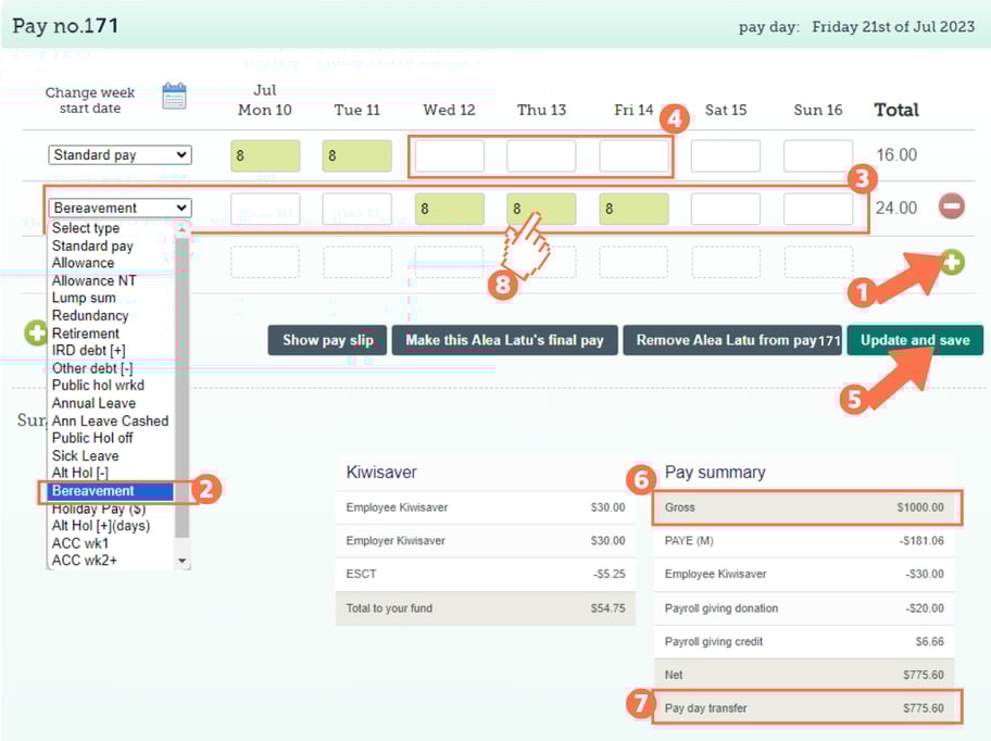 Adding Bereavement Leave to a Timesheet for a Permanent Employee