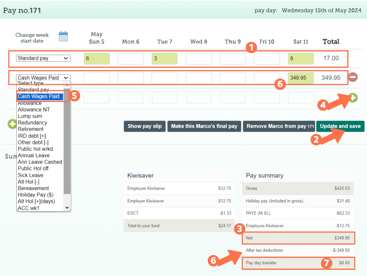 Wages as Cash Payments - Timesheet Entry, Calculation and Paying Tax