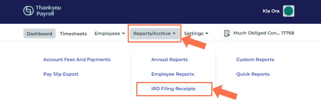 The IRD Filing Receipts Function